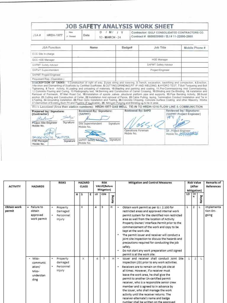 Job Safety Analysis for Construction Tasks | PDF | Personal Protective ...