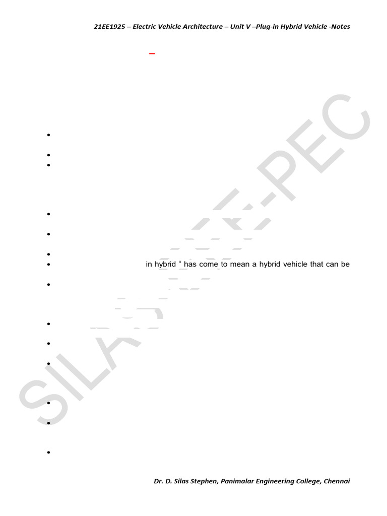 UNIT V PLUG-IN HYBRID | PDF | Plug In Hybrid | Hybrid Electric Vehicle
