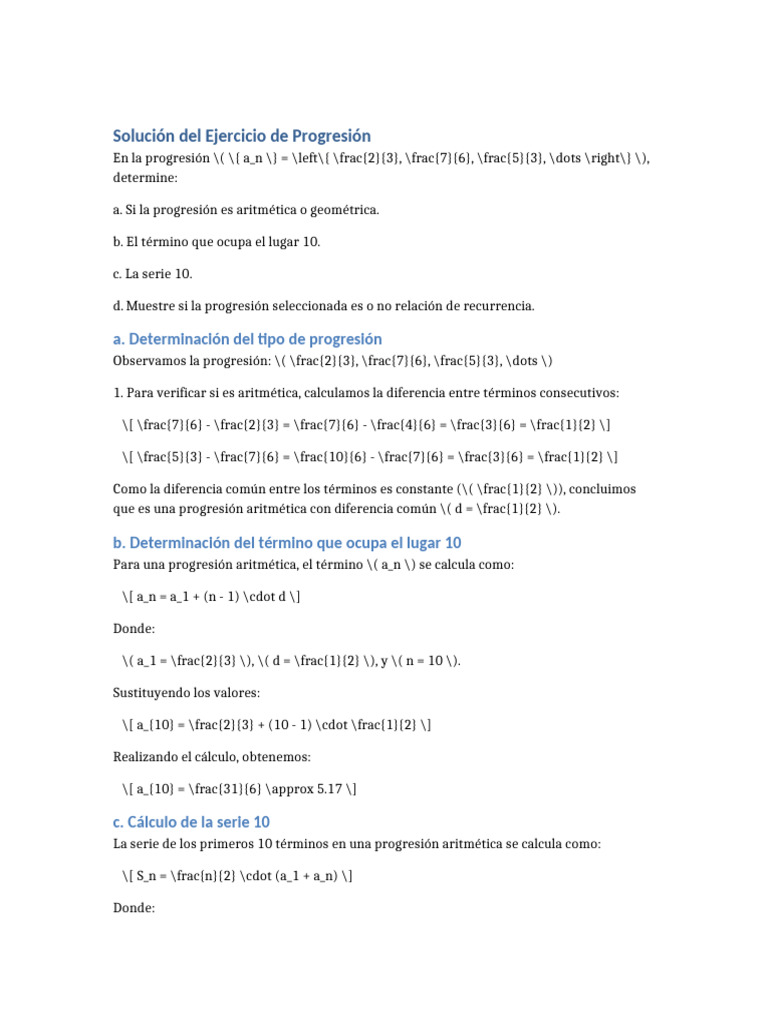Desarrollo Progresion Ejercicio | PDF | Ciencia y matemáticas