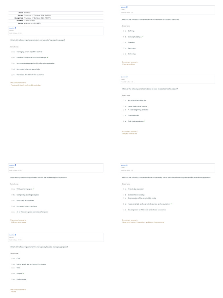 Quiz - Modern Project Management - Attempt Review - BK-LMS | PDF | Project Management | Economies