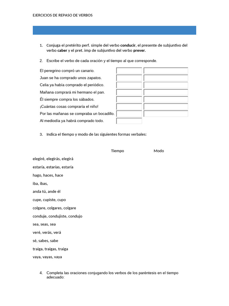 Ejerc de Repaso de Verbos 3º Eso | PDF | Verbo