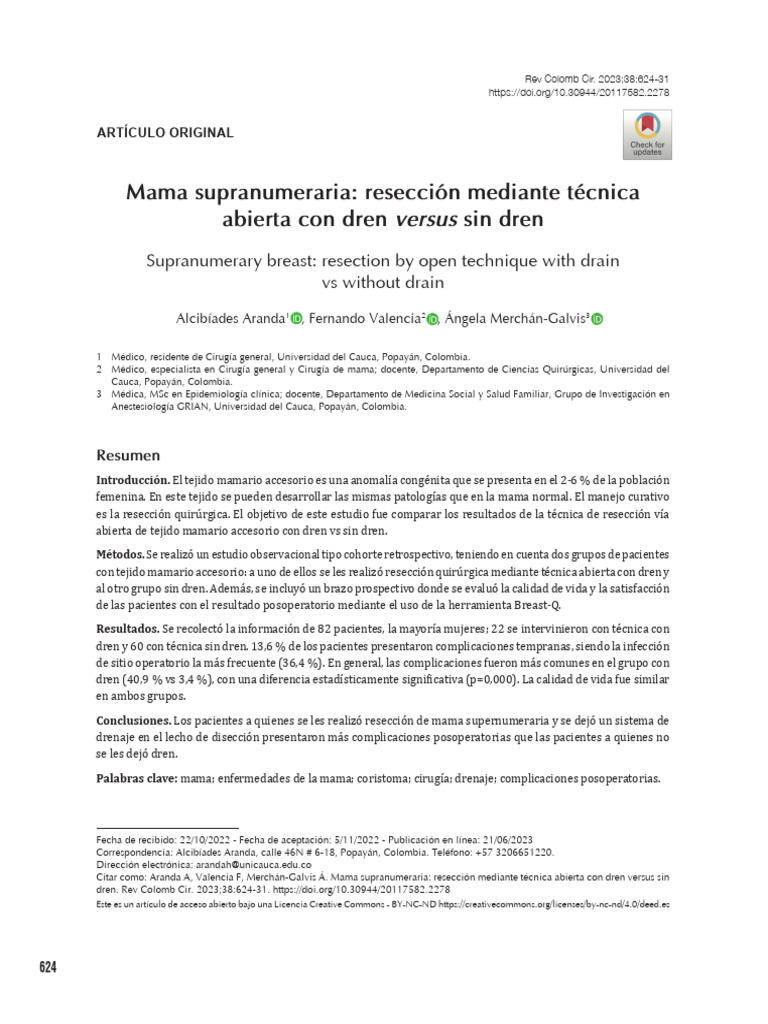 Mama Supranumeraria Resección Mediante Técnica Abierta Con Dren Versus Sin Dren | PDF | Cirugía ...