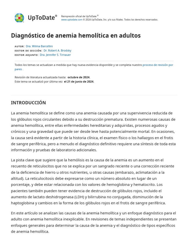 Diagnóstico de anemia hemolítica en adultos | PDF | Glóbulo rojo | Anemia