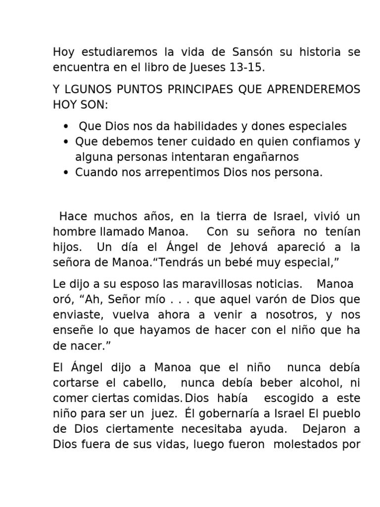La historia de Sansón en Jueces 13-15 | PDF | Sansón