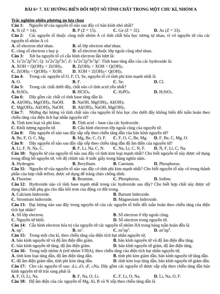 BÀI 6;7- Xu Hướng Biến Đổi Trong BTH | PDF