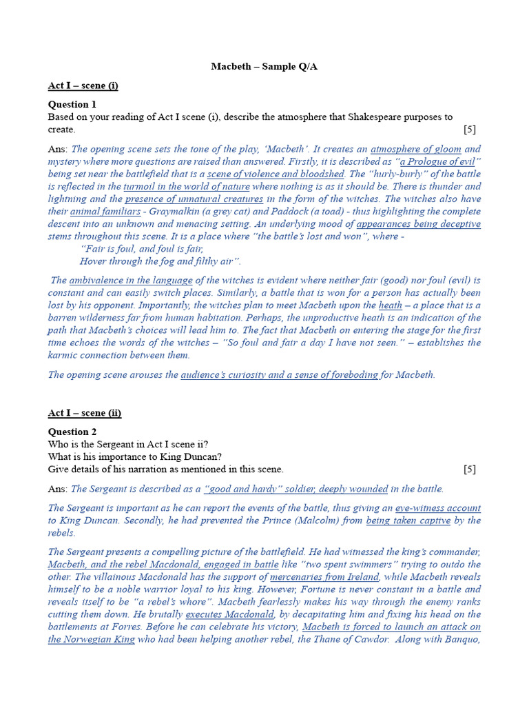 Macbeth Act 1 Q&A Analysis | PDF | Macbeth