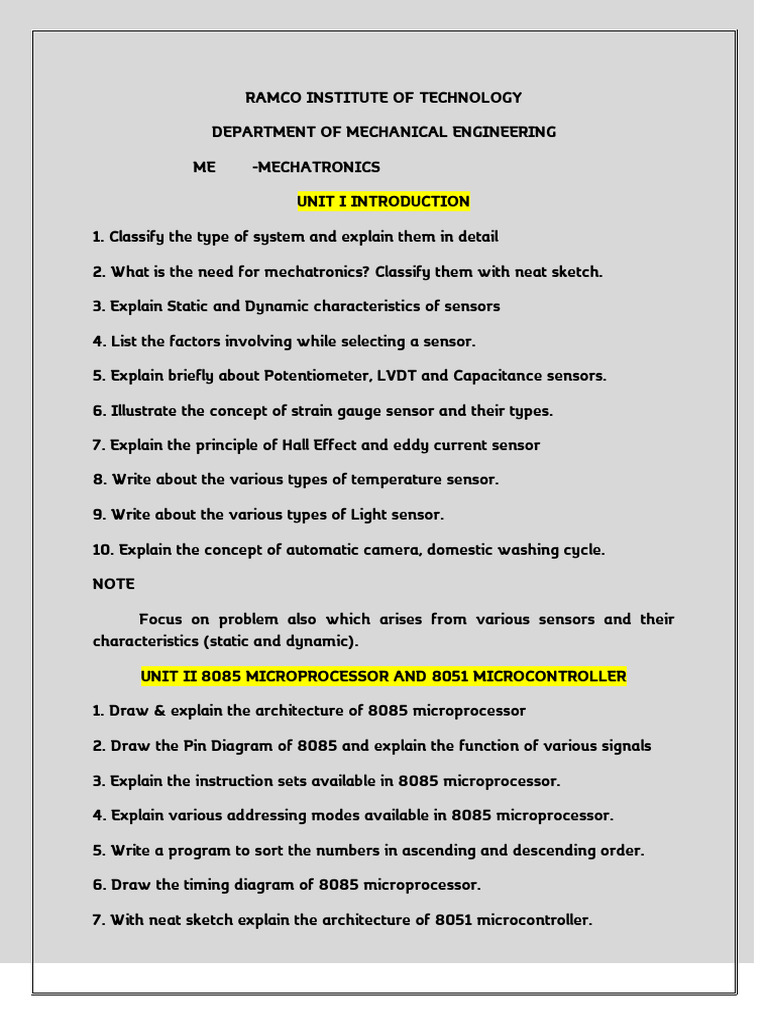 Mechatronics Check List Pdf Programmable Logic Controller Microcontroller 