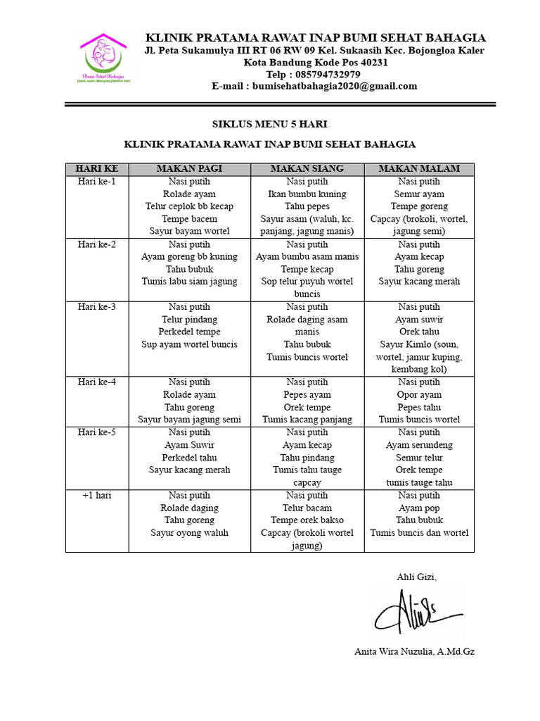 Siklus Menu 5 Hari | PDF