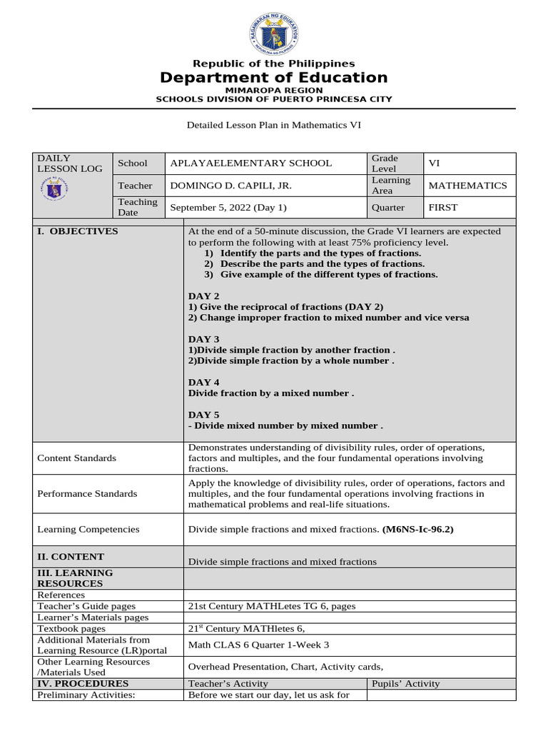 LESSON PLAN Critiquing Dividing Fractions | PDF | Behavior Modification | Cognition
