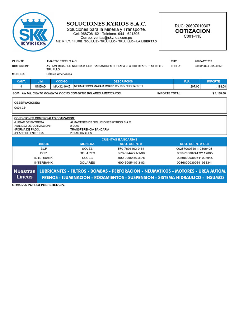 Cotizacion C001 415 20240823 | PDF