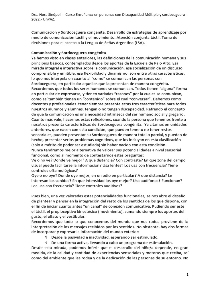 Comunicaci-N y Sordoceguera Cong-Nita. Desarrollo de Estrategias de Aprendizaje Por | PDF ...