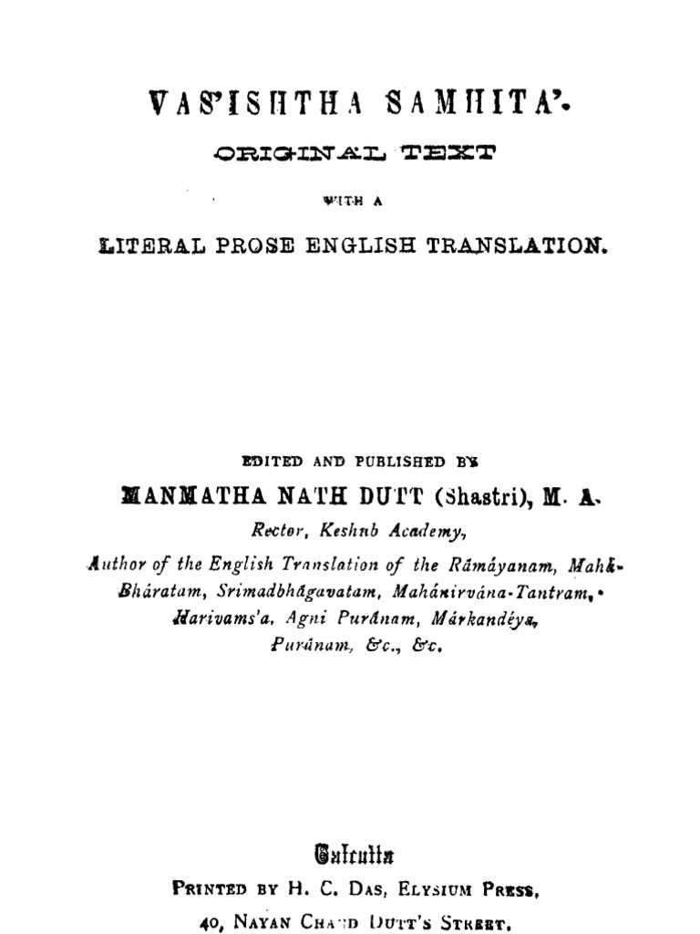 Vasishtha Samhita (English Translation) | PDF
