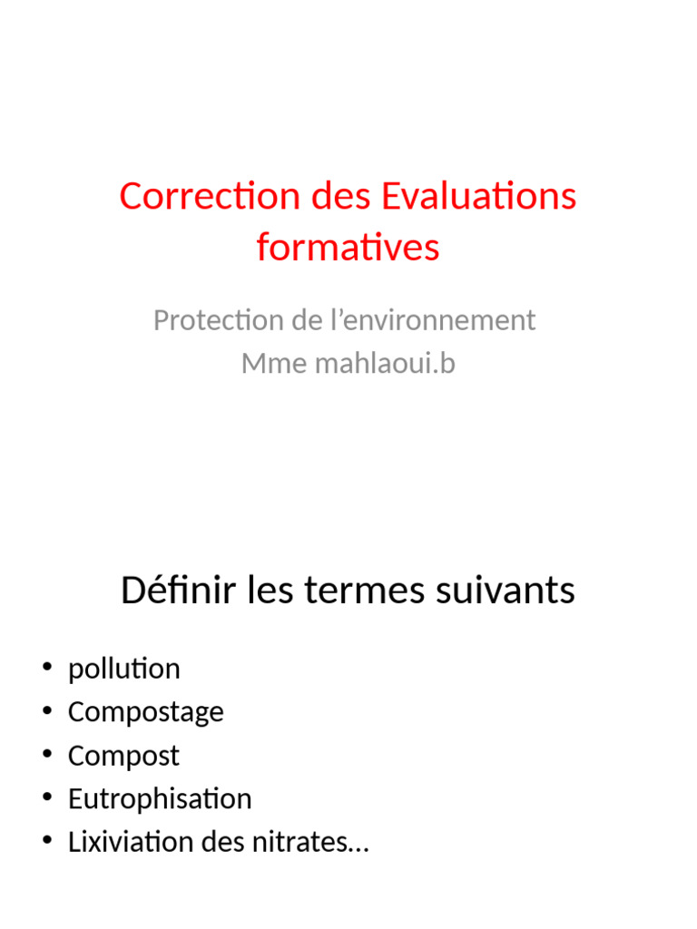 Correction Des Évaluaions Formatives M05 | PDF | Compost | la pollution