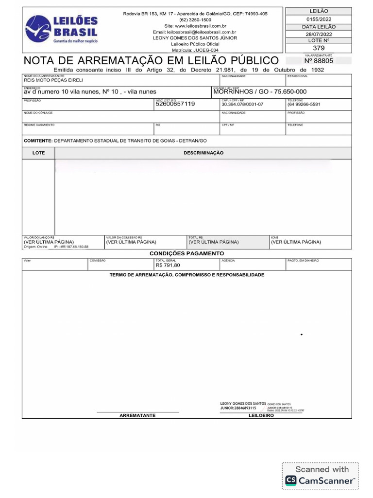 NOTA FISCAL MOTO MODELO (Cópia em Confl | PDF