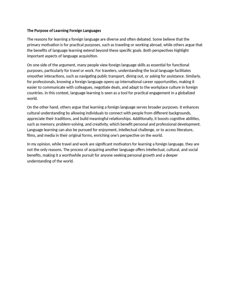 The Purpose of Learning Foreign Languages | PDF