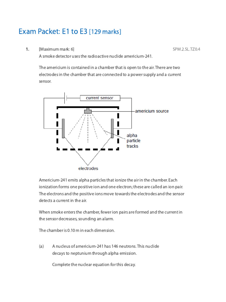 Exam Packet - E1 To E3 | PDF | Nuclear Fission | Radioactive Decay