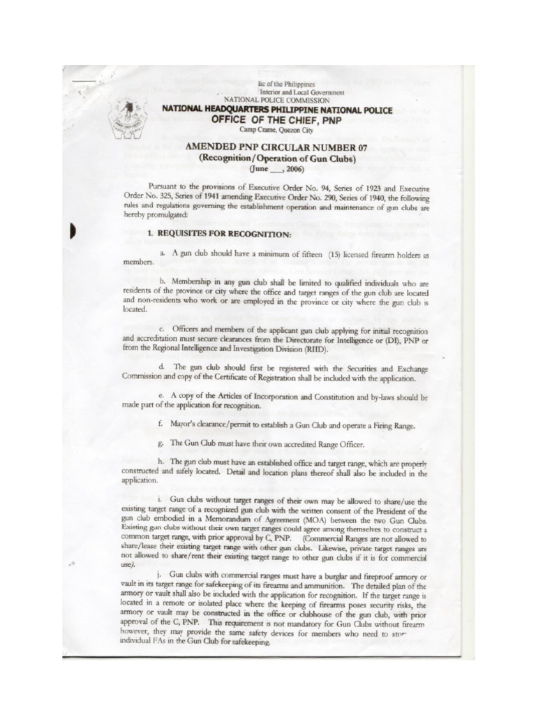 PNP CIRCULAR NO. 7 - Amended PNP Circular No. 7 Recognition Operation ...