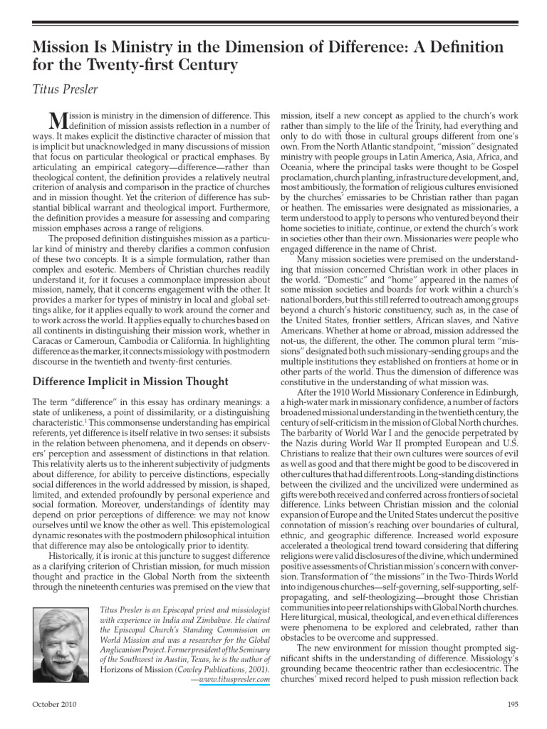 Presler 2010 Mission Is Ministry in The Dimension of Difference A ...