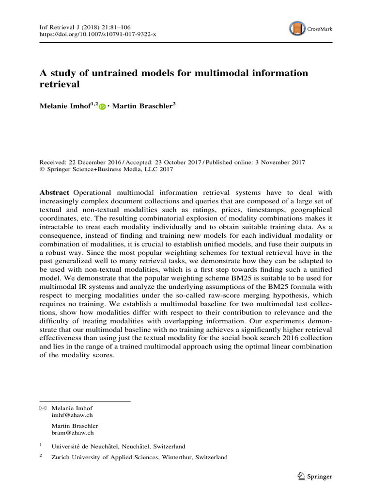 A Study of Untrained Models For Multimodal Information Retrieval | PDF | Information Retrieval