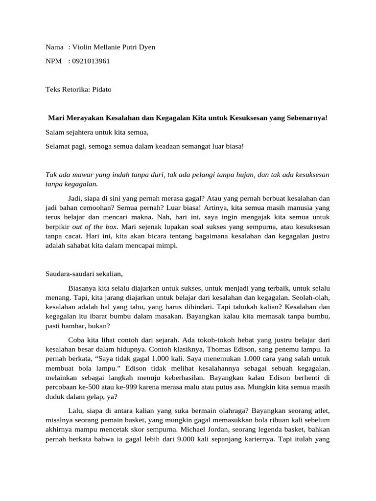 Teks Retorika Violin Mellanie | PDF