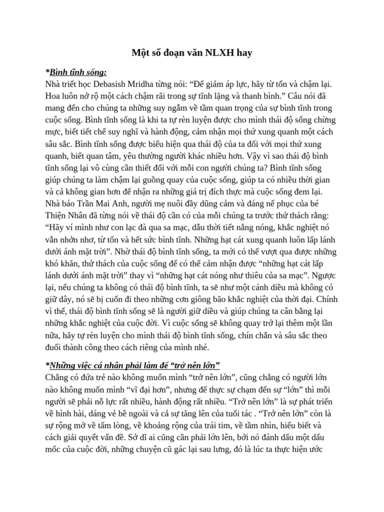 Một số đoạn văn NLXH hay | PDF