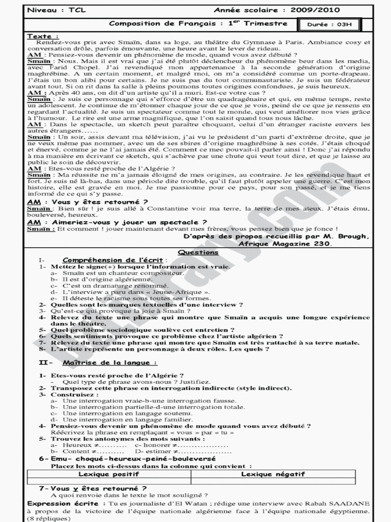 Dzexams 1as Francais 651899 | PDF