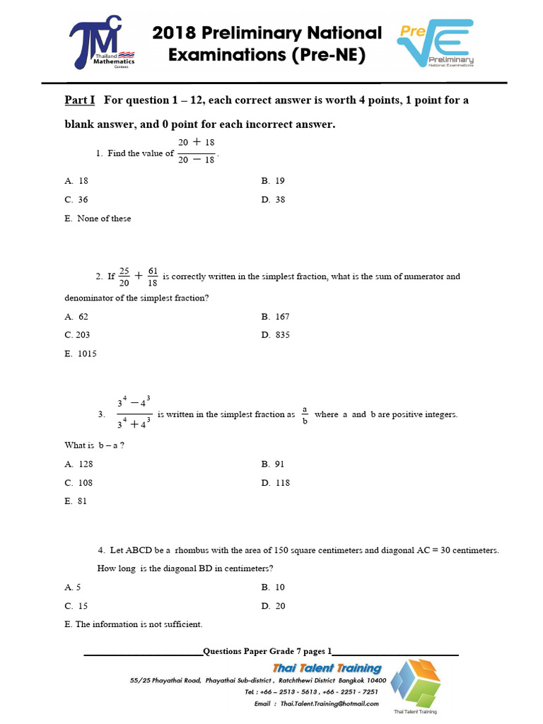 Grade-7 ITMC2019 | PDF | Exponentiation | Numbers