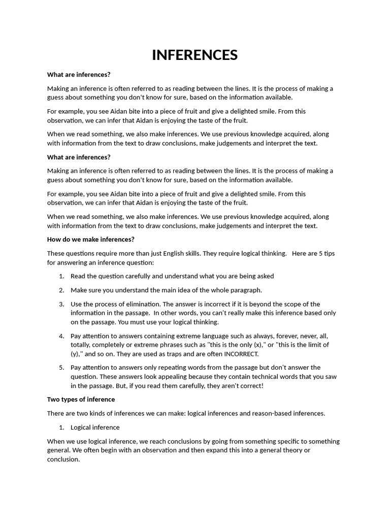 INFERENCES | PDF | Inference | Theory