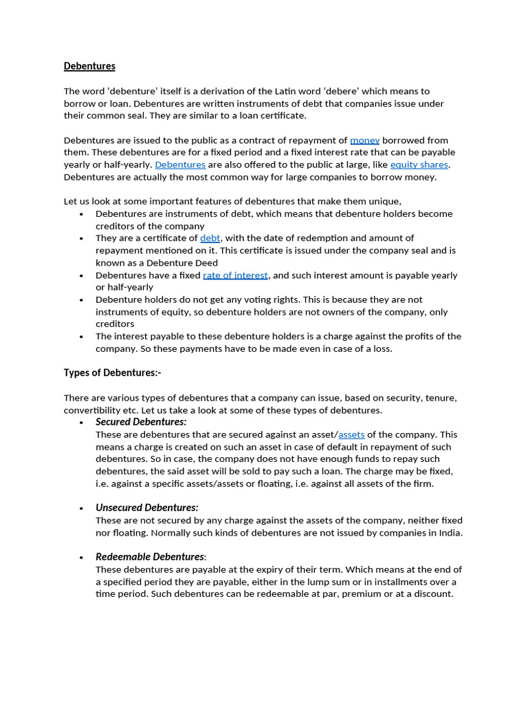 Debentures | PDF | Debenture | Debt