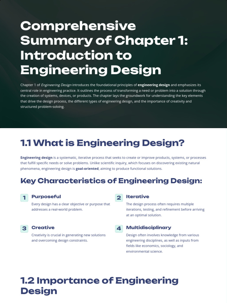 Comprehensive Summary of Chapter 1 Introduction To Engineering Design | PDF | Engineering ...