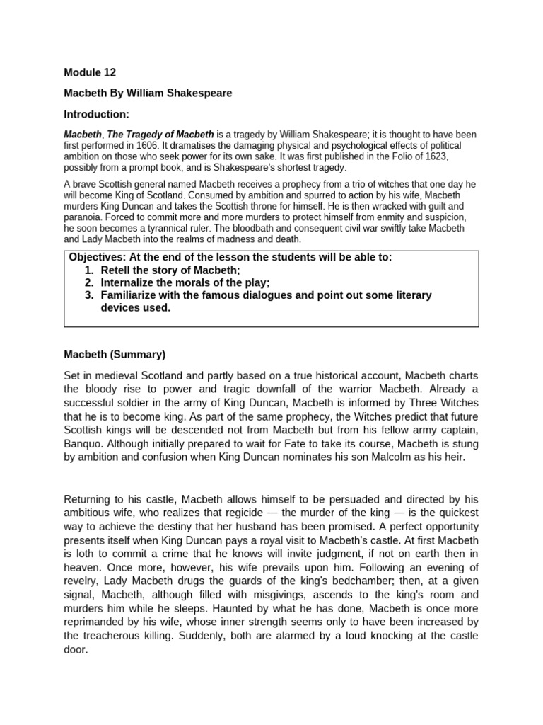 Module-12-English-American-Literature | PDF | Macbeth | Shakespearean ...