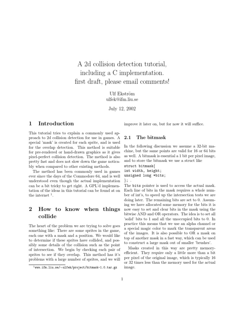A 2d Collision Detection Tutorial, Including A C Implementation. First ...