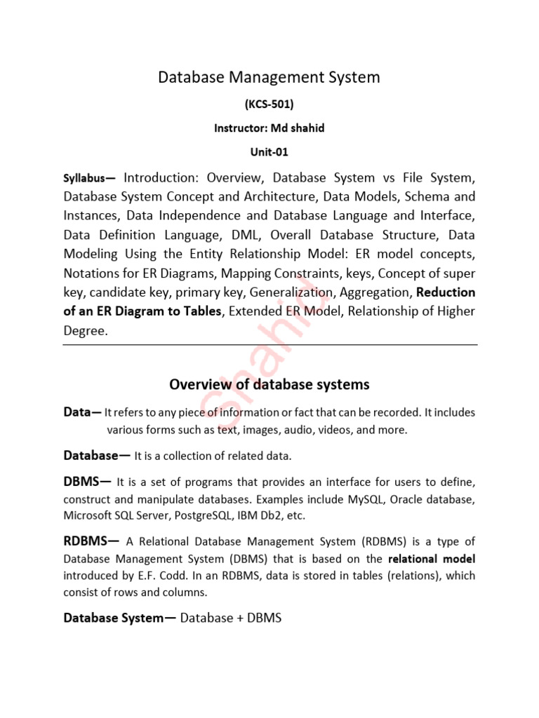 DBMS Unit 1 | PDF | Databases | Relational Database DBMS Unit 1 | PDF | Databases | Relational Database