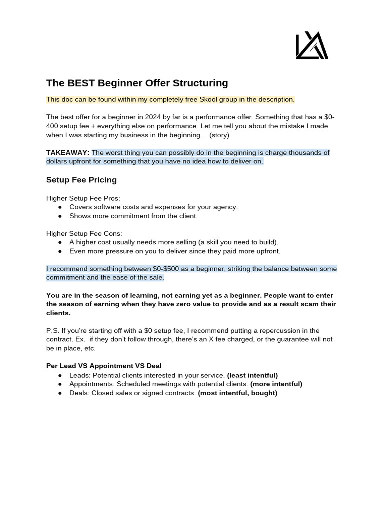 The BEST Beginner Offer Structuring | PDF | Fee | Business