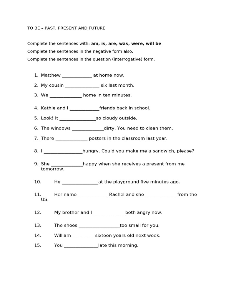 To Be - Exercises Past - Present and Future | PDF