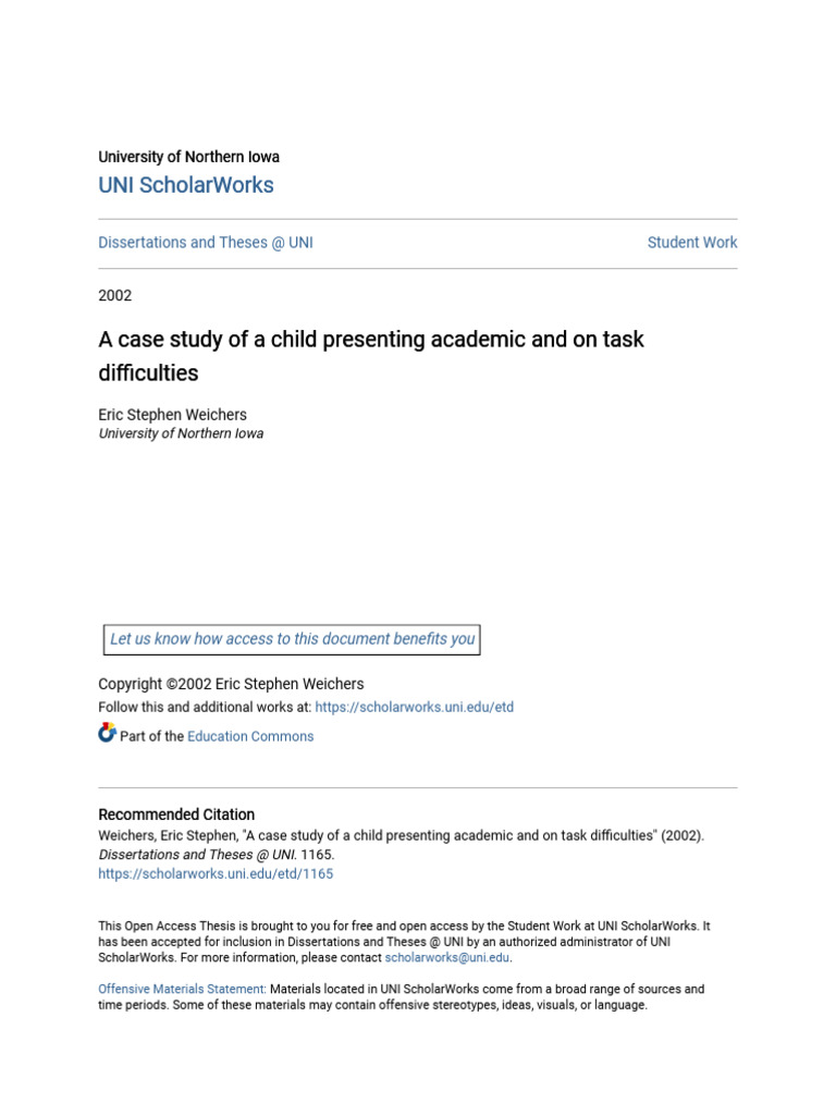 A Case Study of A Child Presenting Academic and On Task Difficult | PDF ...