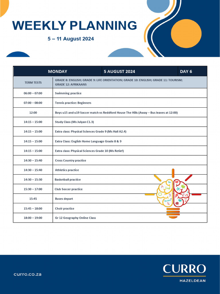 5 - 11 August Weekly Planning | PDF