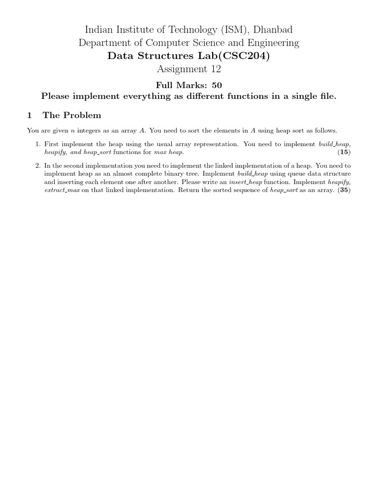 Heap Sort Implementations Assignment | PDF | Computers