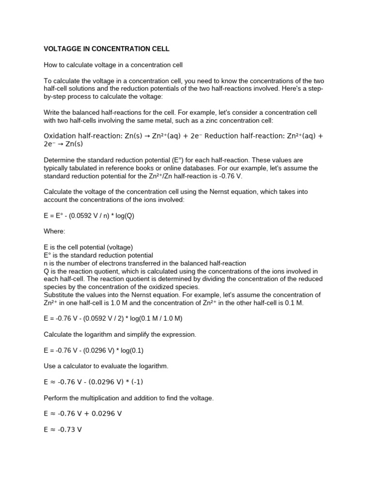 Calculate Voltage in Concentration Cells | PDF