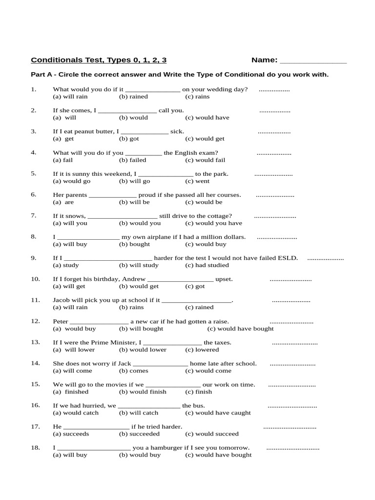Conditionals Test Types 0 1 2 3 | PDF