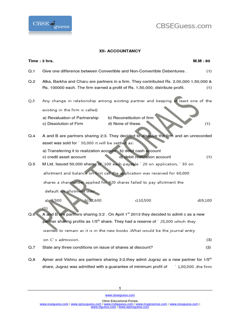 17393pre Final 2015 For Cbse Guess | PDF | Balance Sheet | Expense