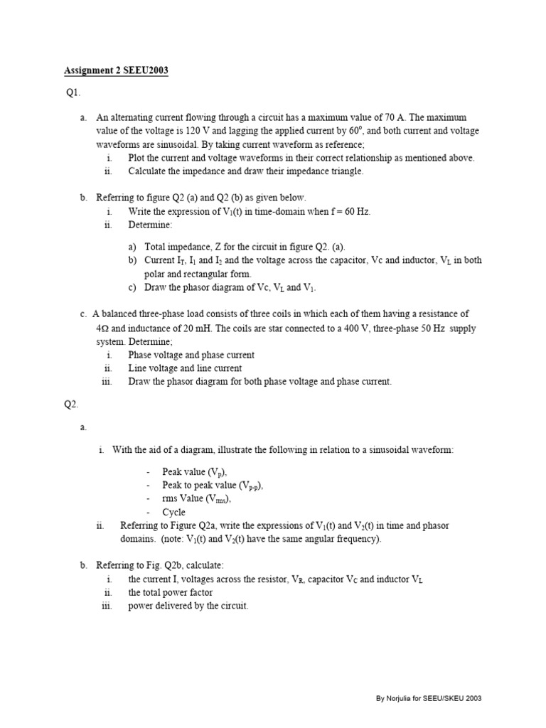 Assignment2 - SEEU 2003 | PDF | Electrical Impedance | Ac Power