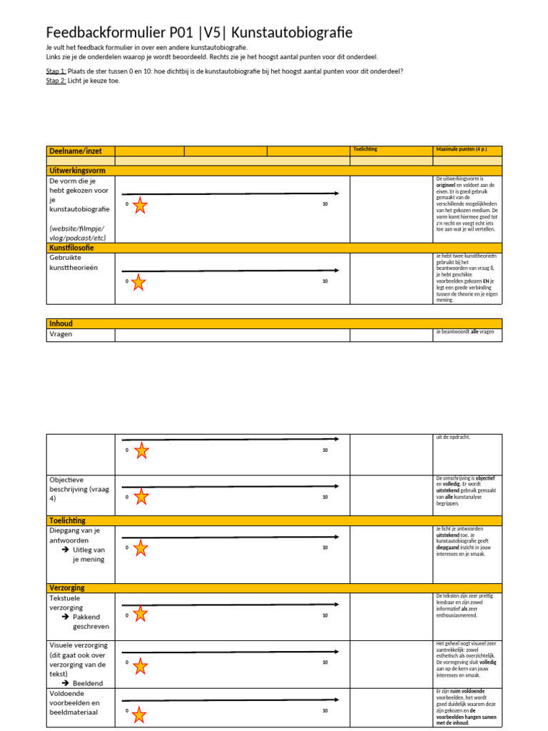 Feedbackformulier Kunstautobiografie - ckv5 | PDF