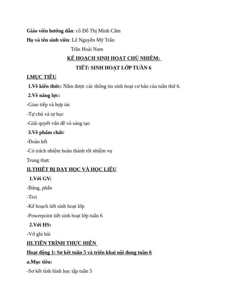 KHBD SHL tuần 6 | PDF