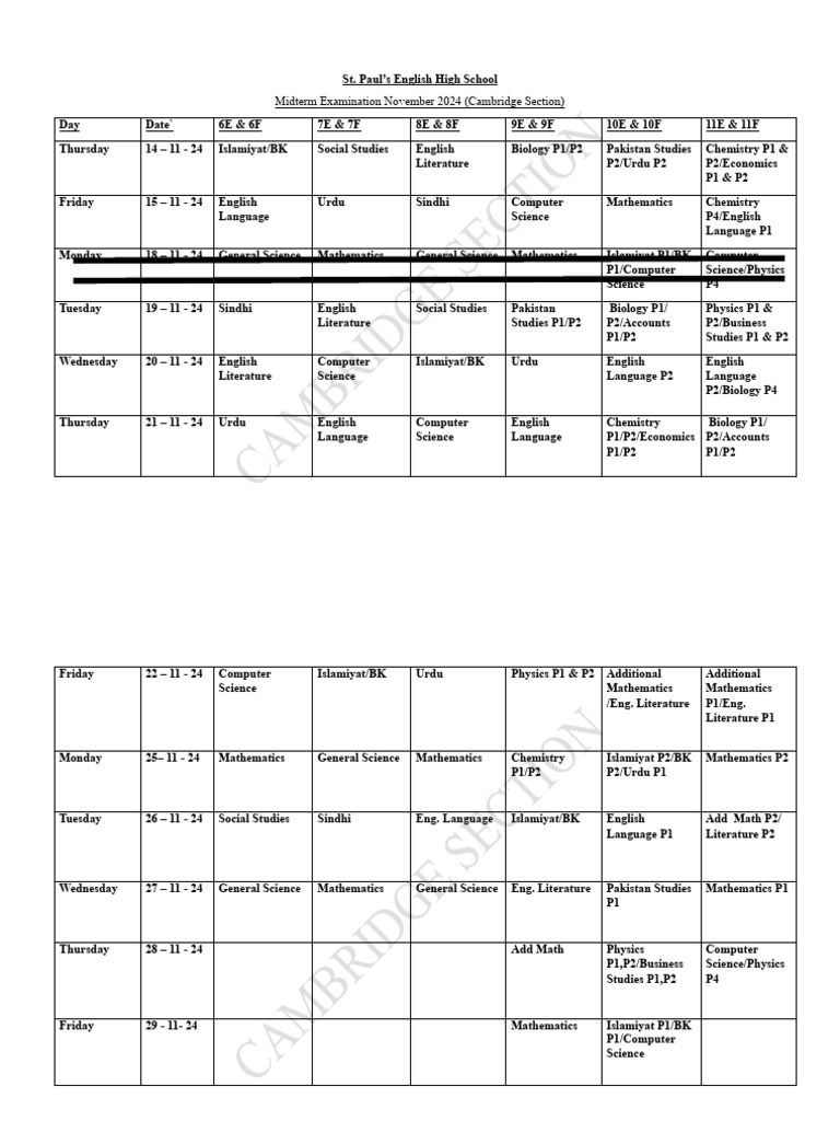 Revised Midterm Timetable 2024 | PDF