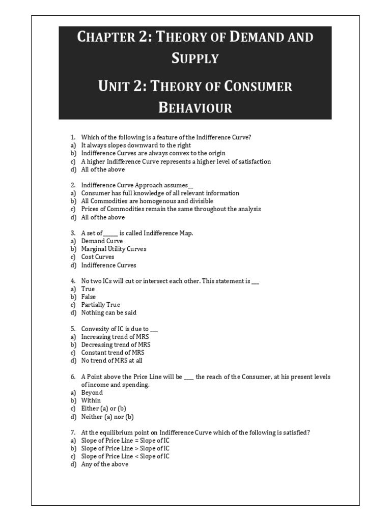 Chapter-2 Theory of Consumer Behaviour MCQ | PDF | Economic Surplus | Utility