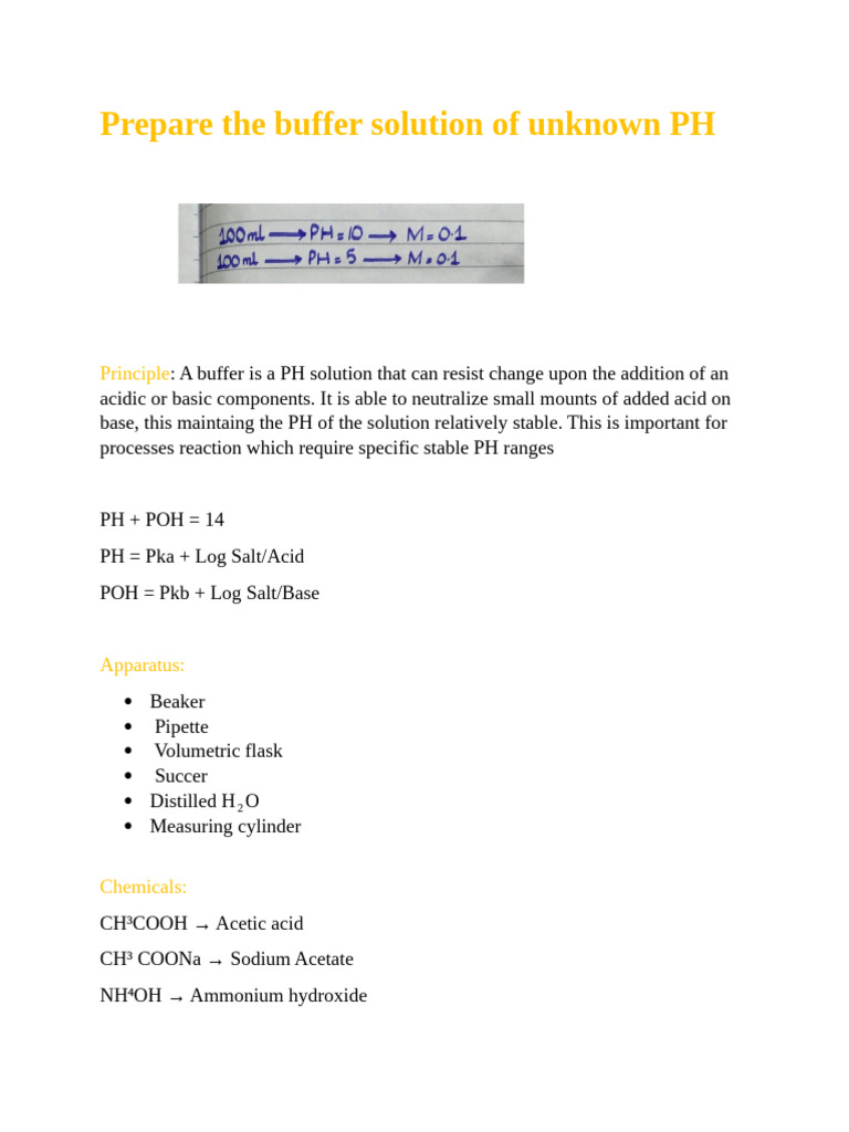 Prepare Acidic and Basic Buffer Solutions | PDF | Cooking, Food & Wine