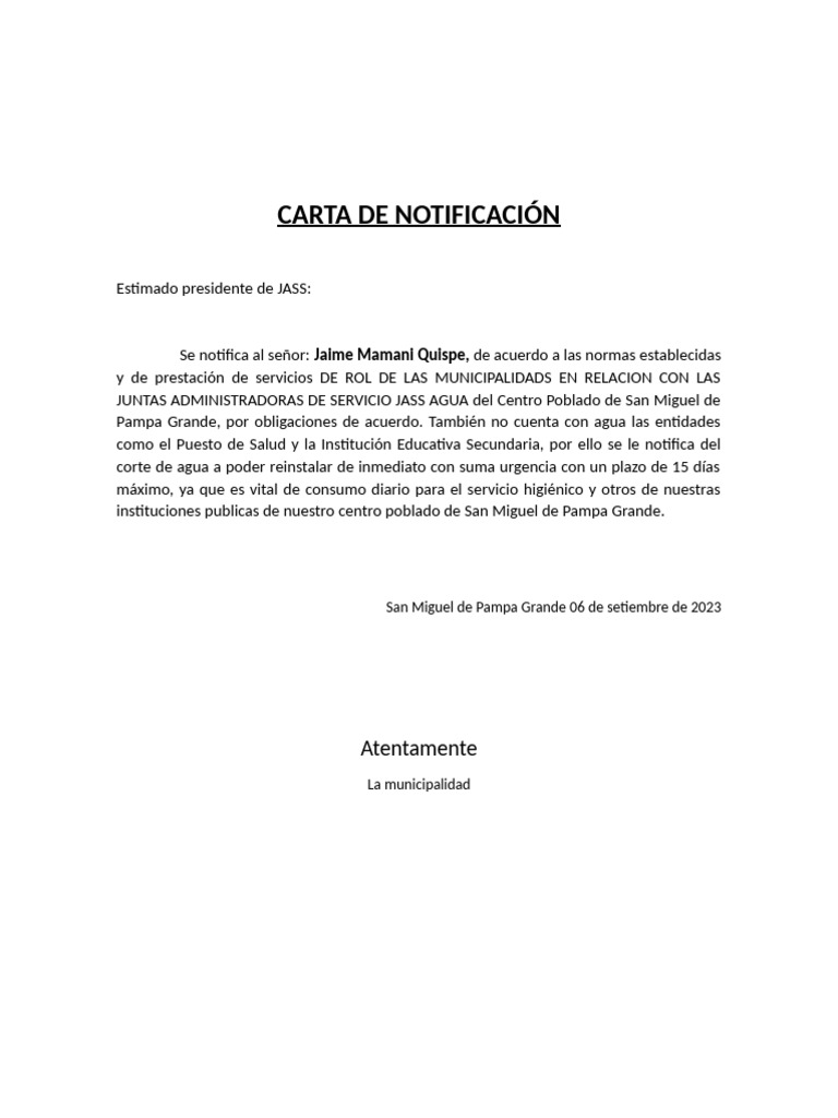 Carta de Notificación | PDF