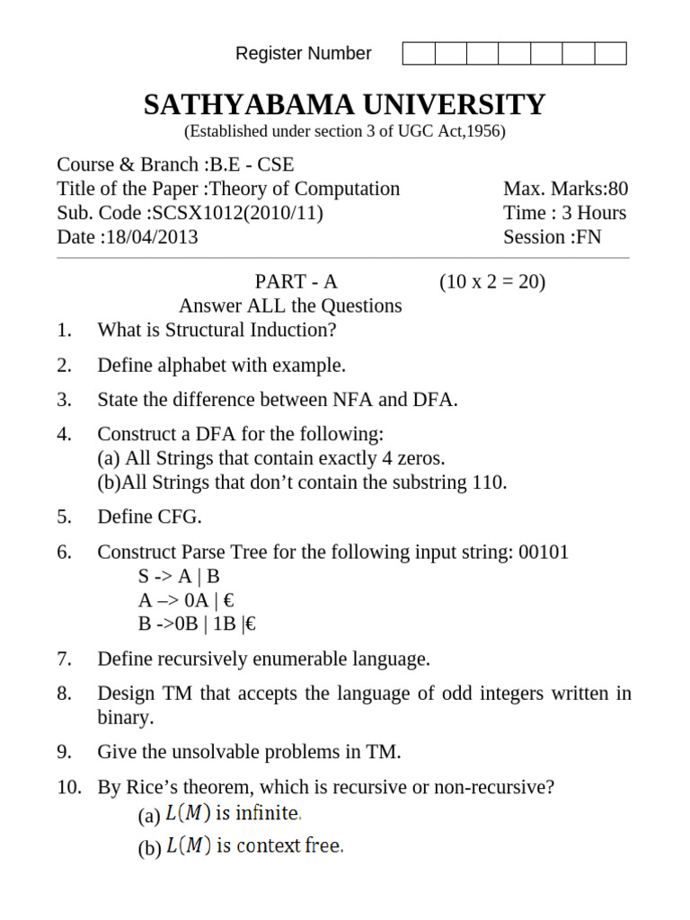 Sathyabama University: Register Number | PDF