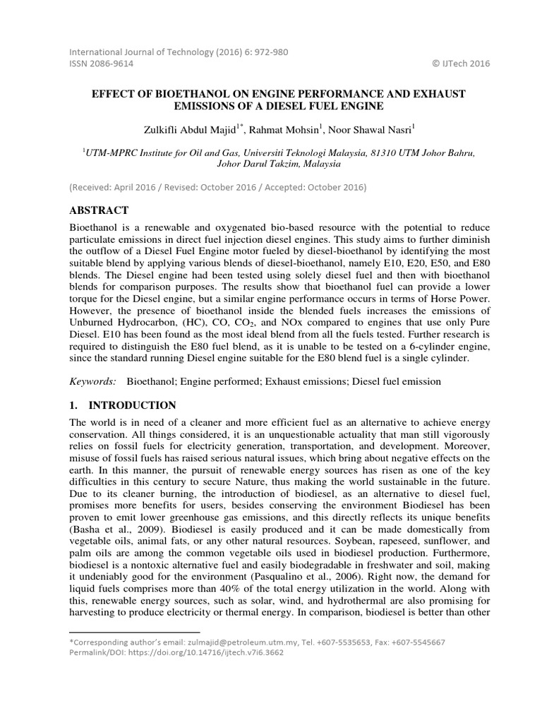 Effect of Bioethanol On Engine Performan | PDF | Biofuel | Biodiesel